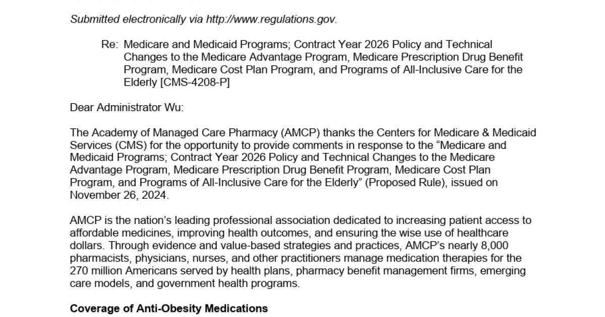 AMCP Letter on the Medicare and Medicaid Programs for Contract Year ...